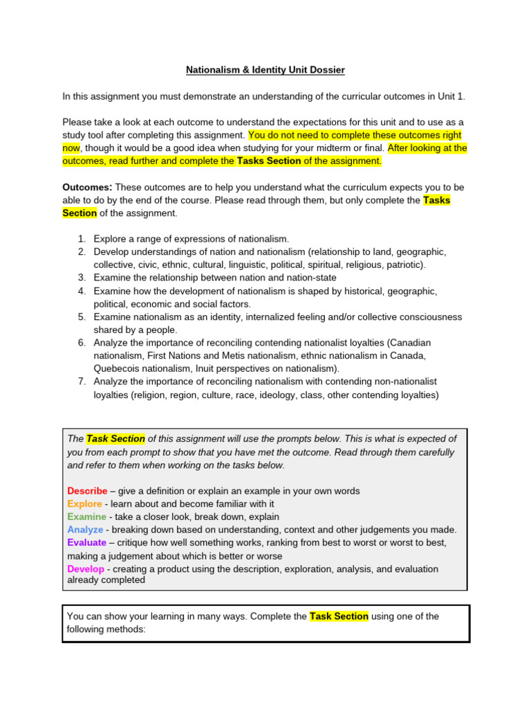 Unit 1 Dossier (revised 2025) | PDF | Nationalism | Critical Thinking