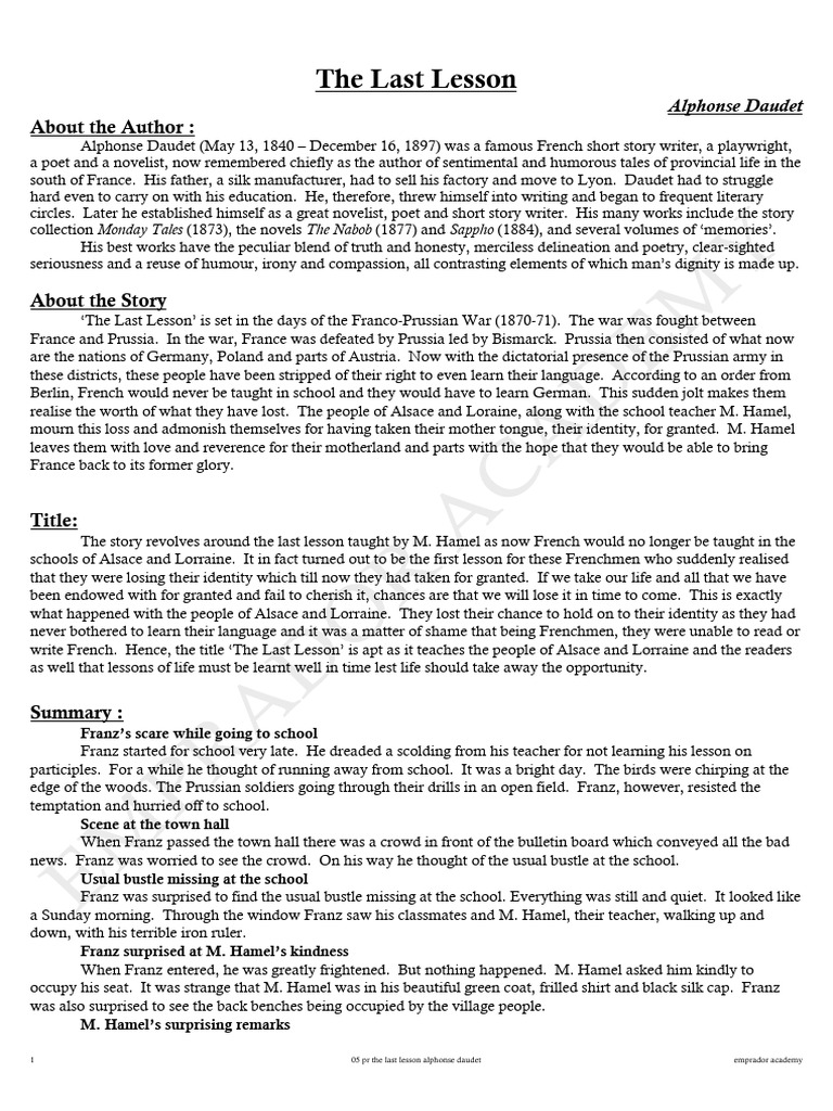 05 PR The Last Lesson Alphonse Daudet | PDF