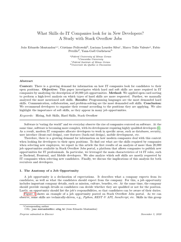 What Skills Do IT Companies Look For in New Developers - A Study With Stack Overflow Jobs | PDF ...