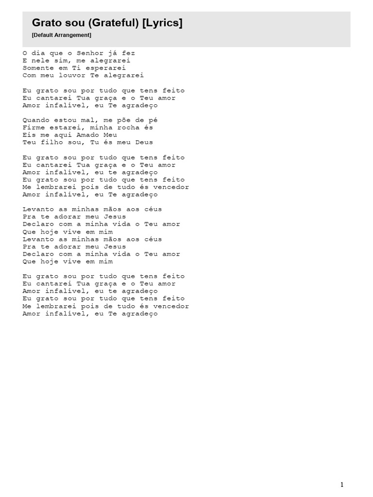 Letra da Música "Grato Sou" | PDF