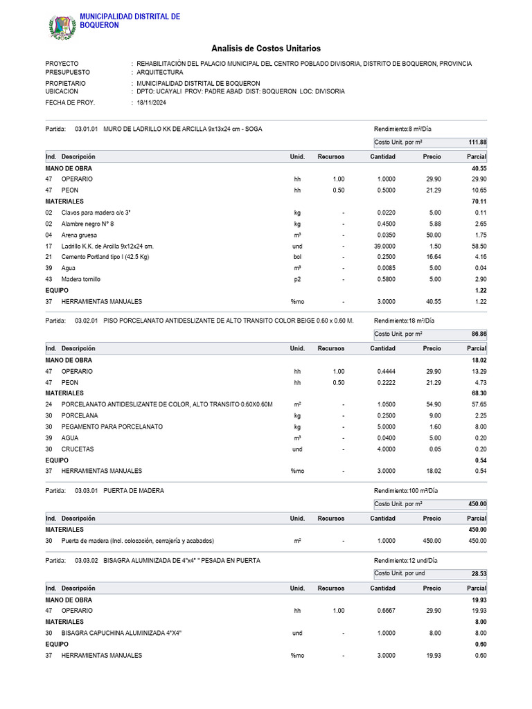 Apu - Divisoria - Arquitectura | PDF | Materiales naturales | Albañilería