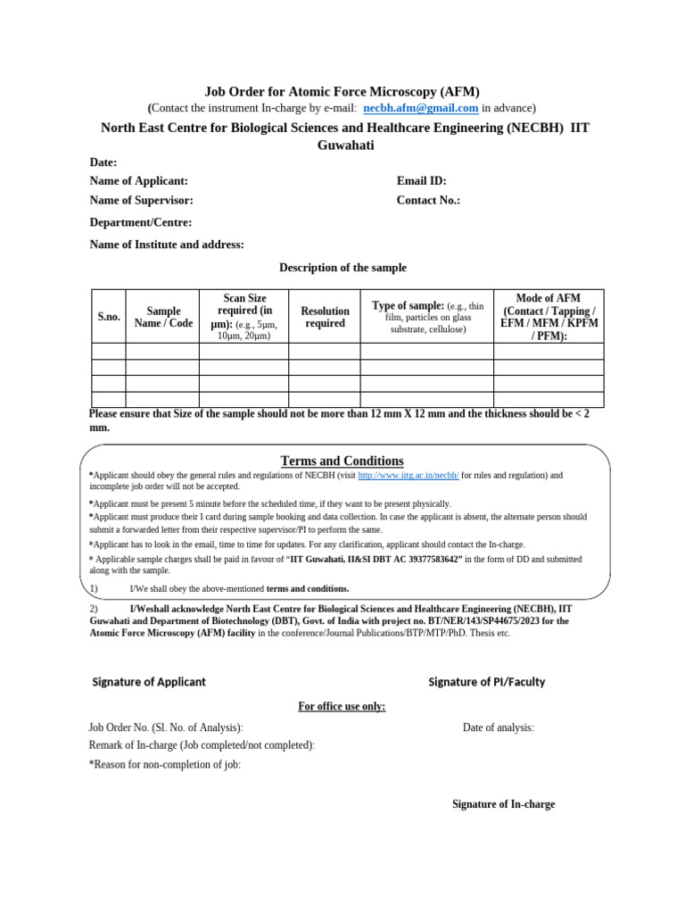 Internal Job Order Form 2023 AFM Final | PDF | Atomic Force Microscopy ...