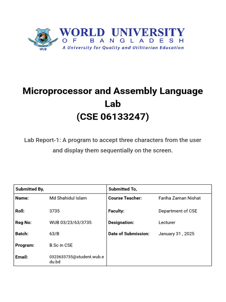 Microprocessor Lab Report-1 | PDF