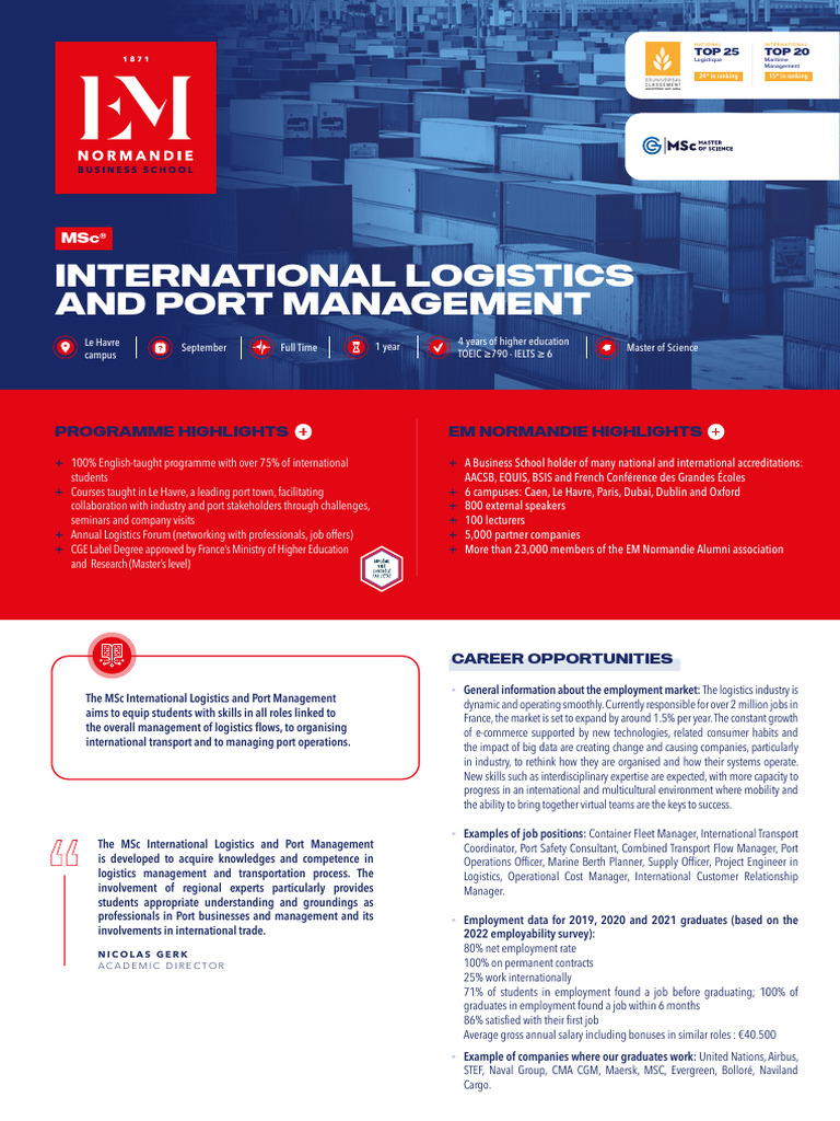 MSC International Logistics and Port Management | PDF | Business