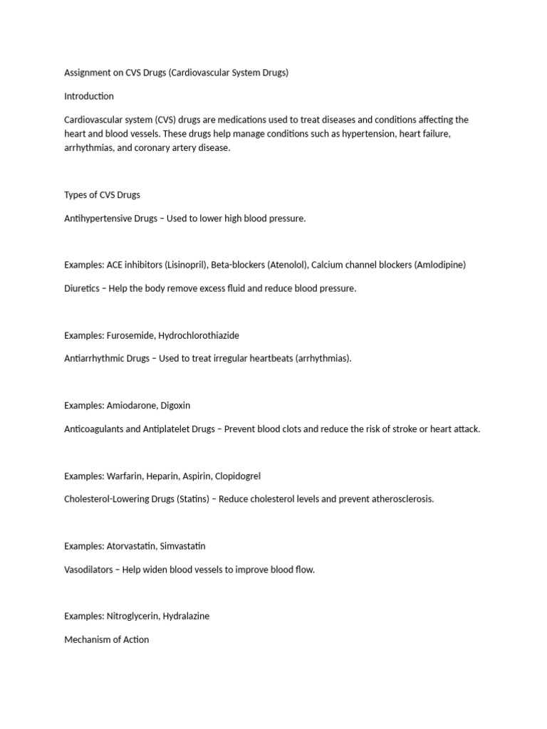 Overview of Cardiovascular System Drugs | PDF