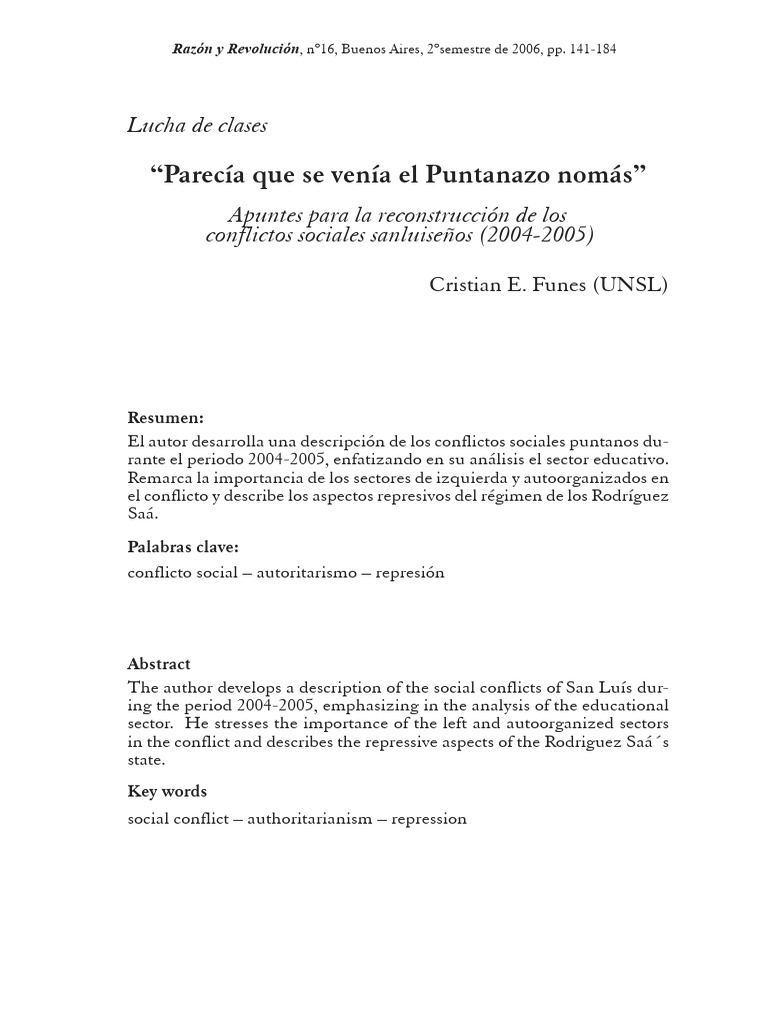 Funes. Parecía Que Se Venía El Puntanazo, Nomás | PDF | Ciencias Políticas