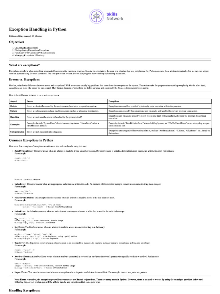 Ibm Python Module 3 Exception Handling | PDF