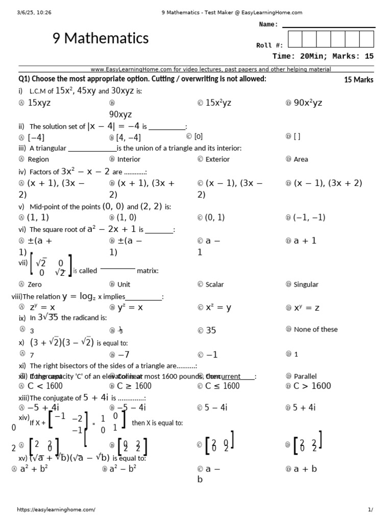 9 Mathematics - Test Maker EasyLearningHome.com | PDF | Triangle ...