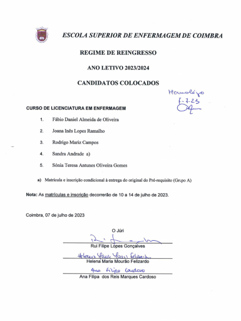 Lista Reingresso CLE. Homologada | PDF