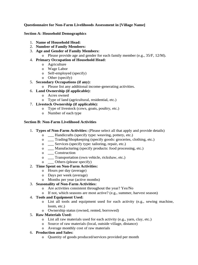 Questionnaire For Non-Farm RAT | PDF | Income | Demand