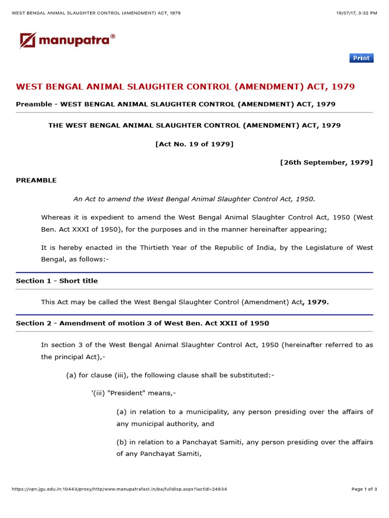 West Bengal Animal Slaughter Control Amendment Act 1979 | PDF | Common ...