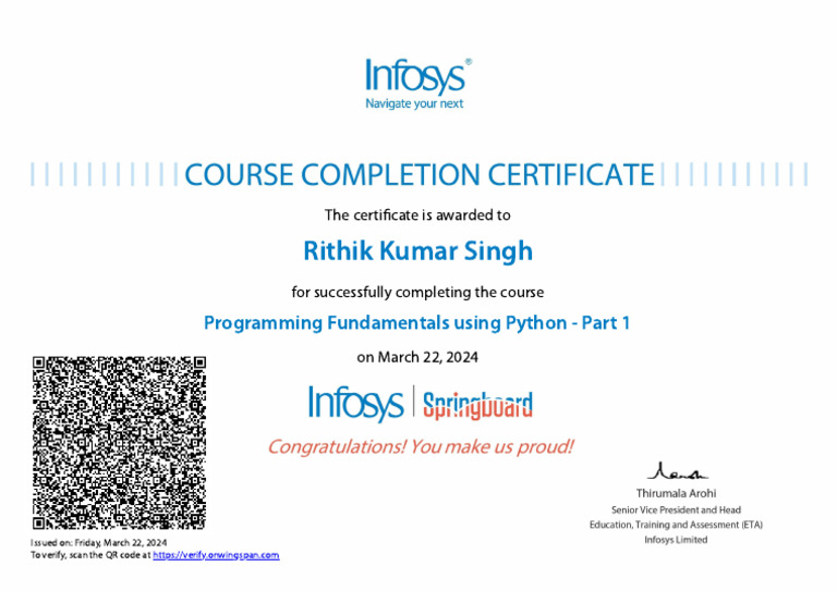 Rithik Kumar Singh: Programming Fundamentals Using Python - Part 1 | PDF