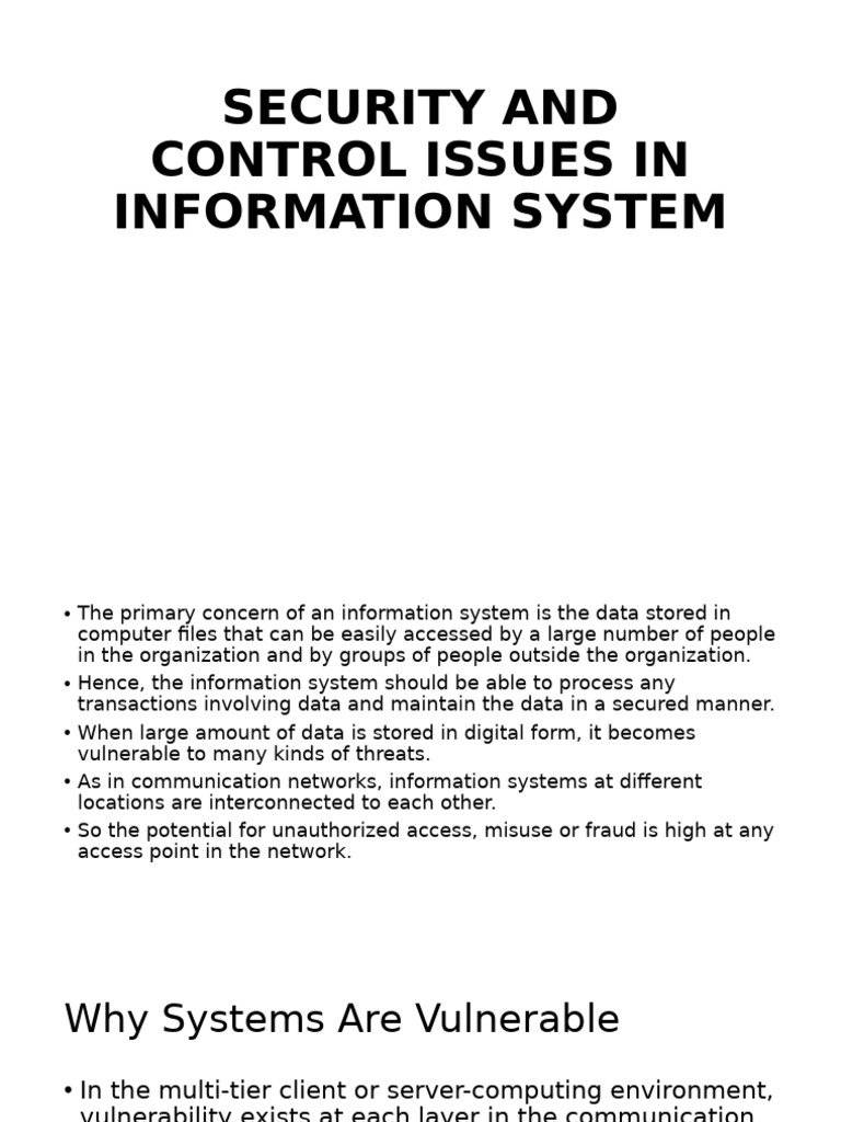 Security and Control Issues in Information System | PDF | Computer ...
