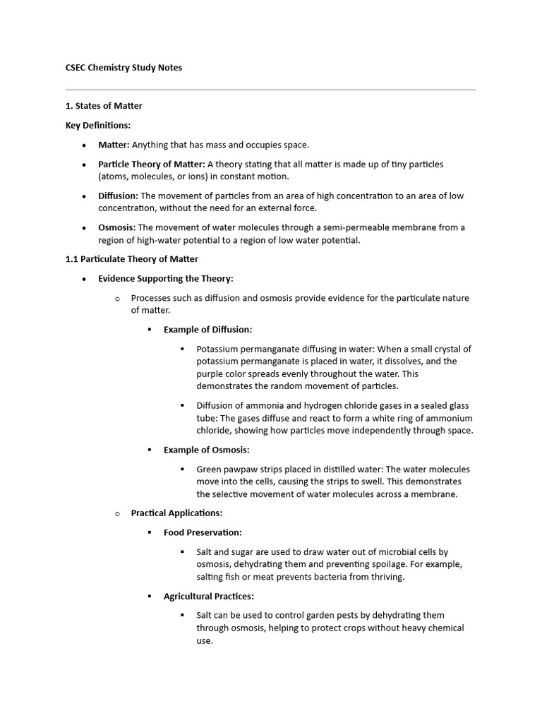 CSEC - Section A - Study Notes | PDF | Mixture | Liquids