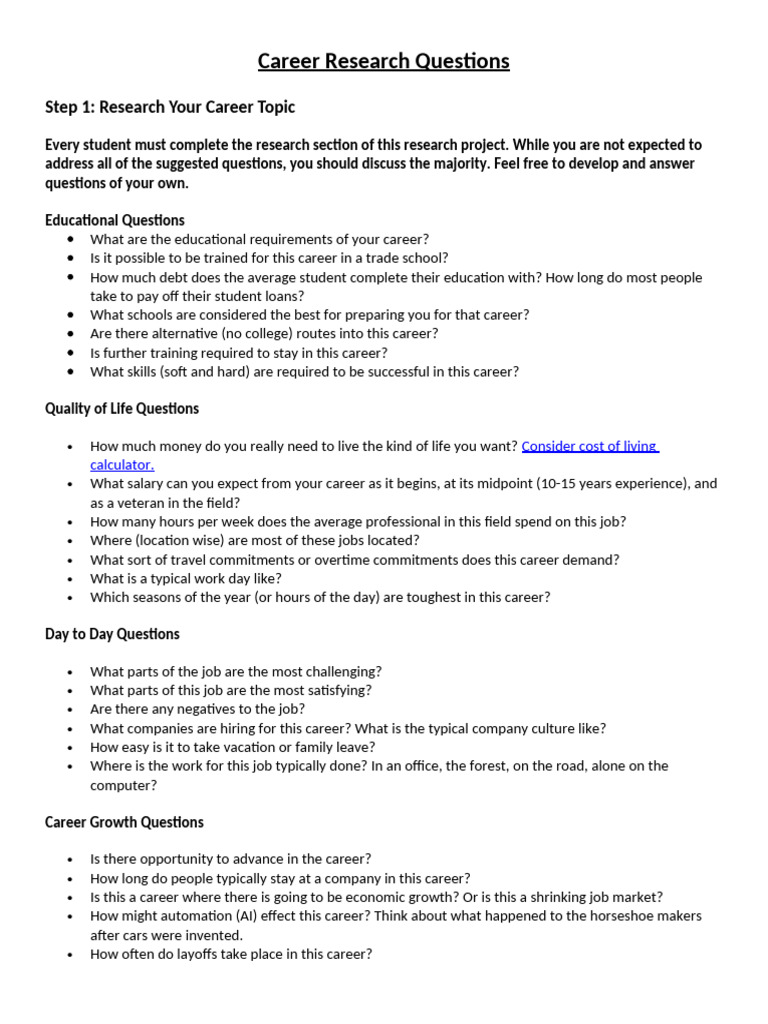 Essential Career Research Questions | PDF
