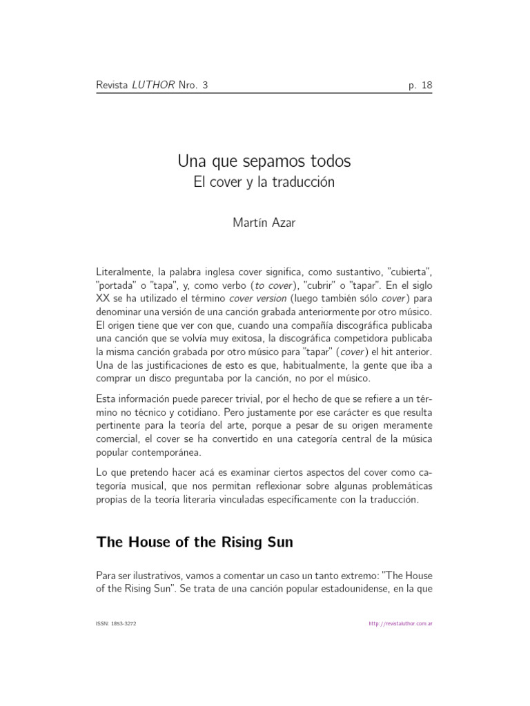 Análisis del fenómeno del cover musical | PDF | Armonía | Traducciones