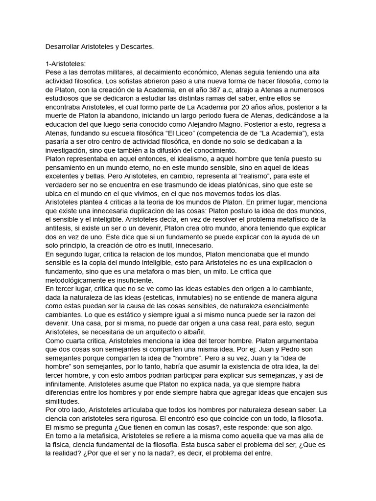 Aristóteles y Descartes: Filosofía Comparativa | PDF | Existencia ...