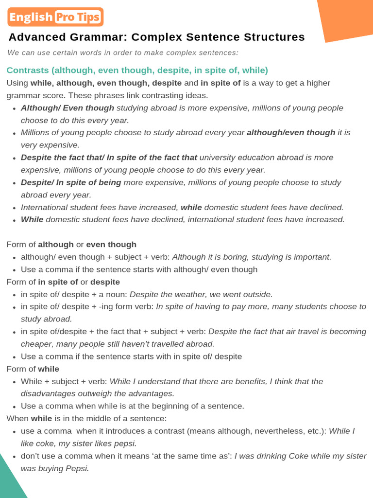 Complex Sentence Structures For Ielts Essays | PDF | Verb | Sentence (Linguistics)