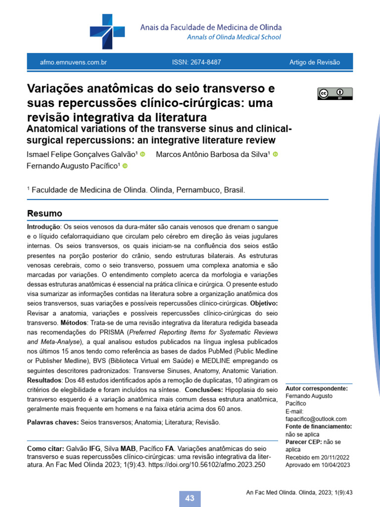 Variações Anatômicas do Seio Transverso | PDF | Seio