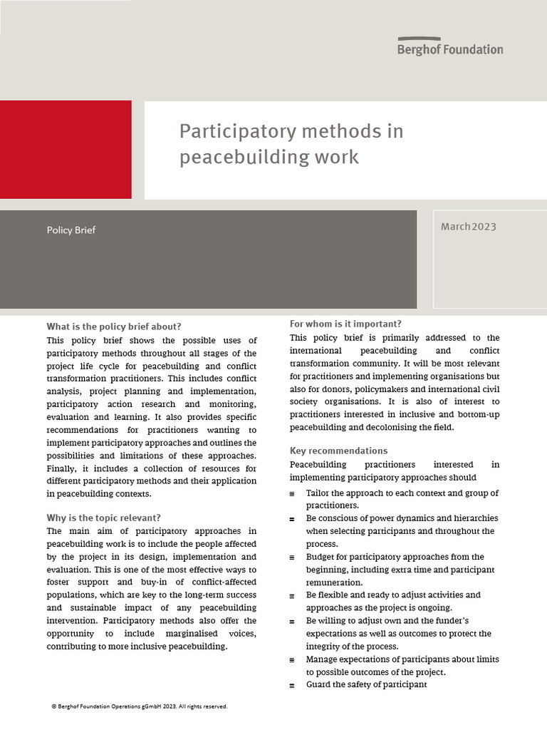 2023 Policy-Brief Participatory-Methods EN | PDF | Peacebuilding ...