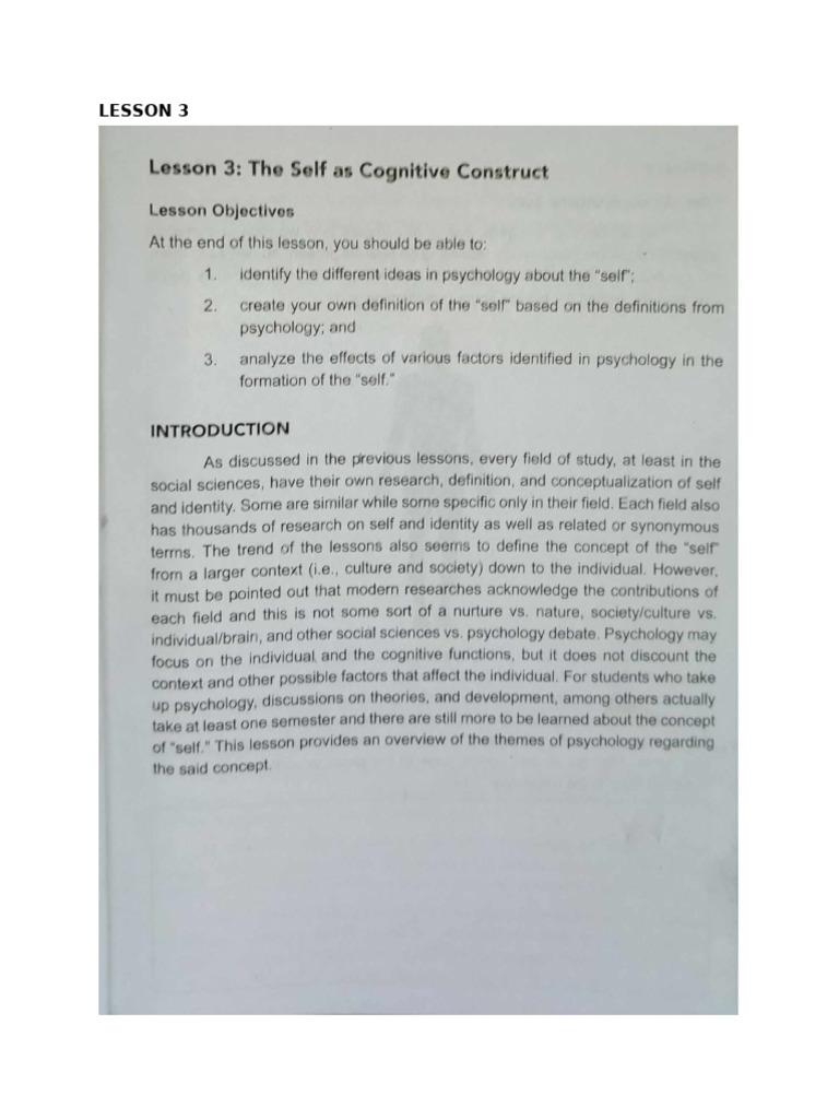 LESSON3 The Selfas Cognitive Construct | PDF