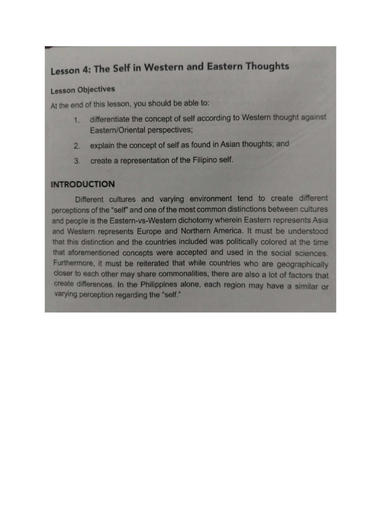 LESSON4 The Selfin Westernand Eastern Thoughts | PDF