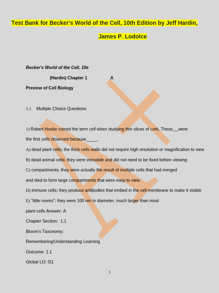 Cell Biology Test Bank Overview | PDF | Microscopy | Macromolecules