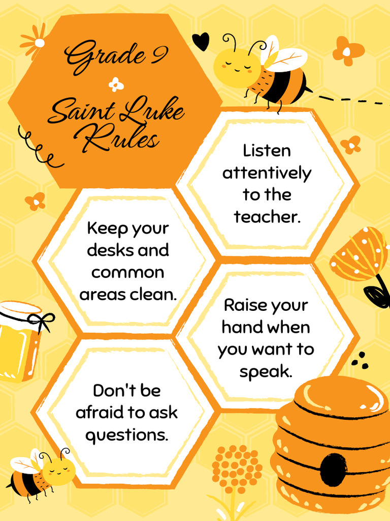 Yellow and Orange Bees Classroom Rules Poster | PDF