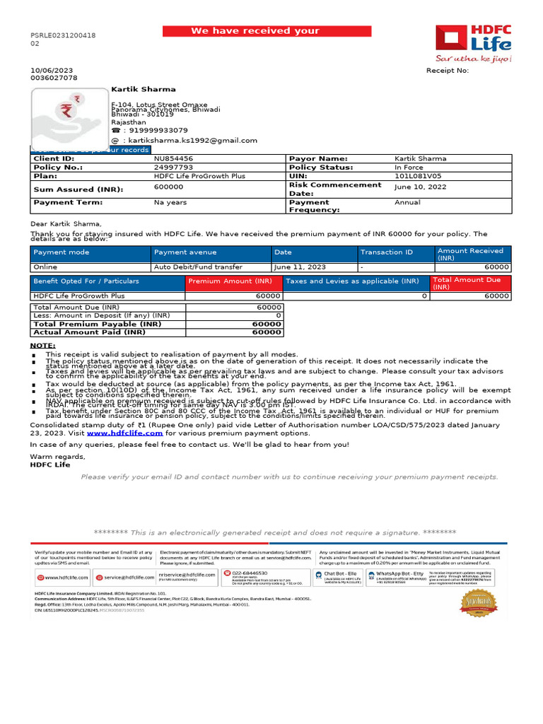 710998777-Discovery-Fund-Premium-Receipts | PDF | Life Insurance ...