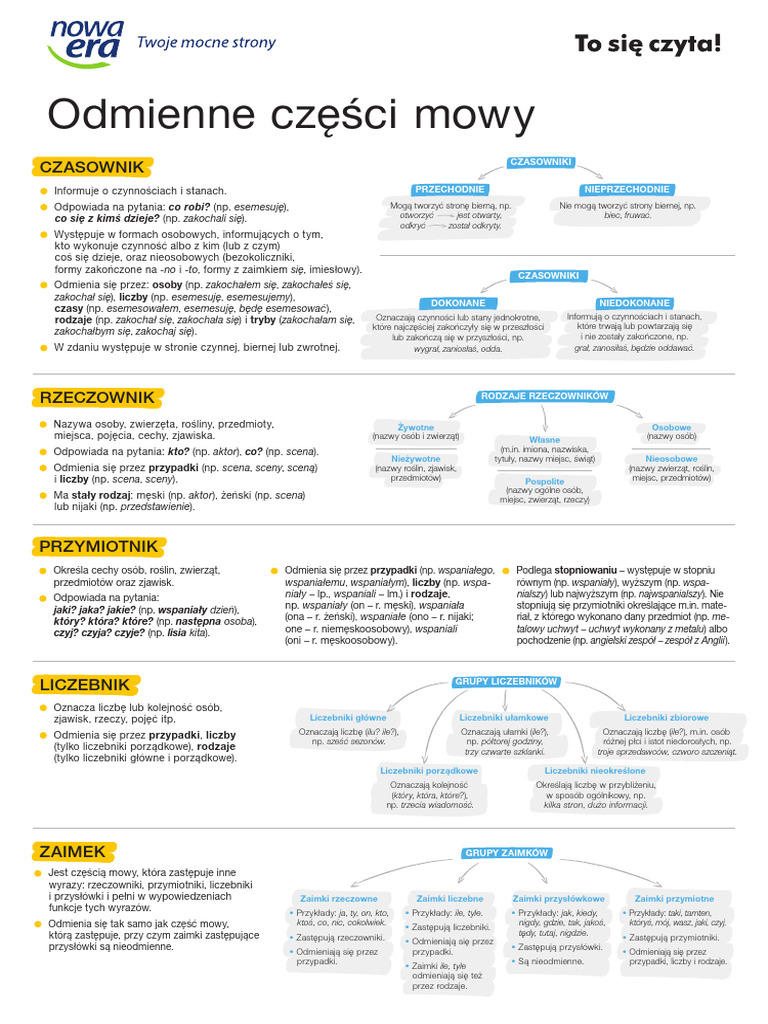 Plakat Odmienne Czesci Mowy | PDF