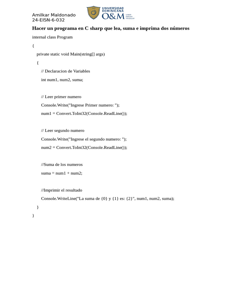 Hacer Un Programa en C Sharp Que Lea | PDF