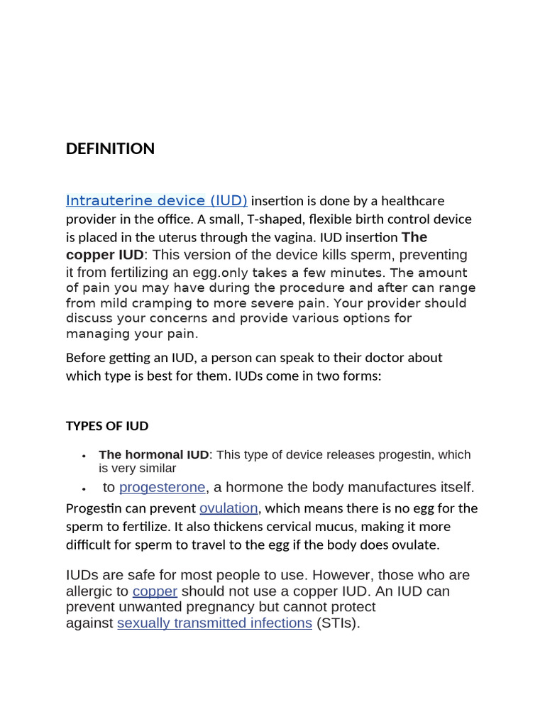 IUD Insertion: Procedure, Types, and Care | PDF | Human Reproduction ...