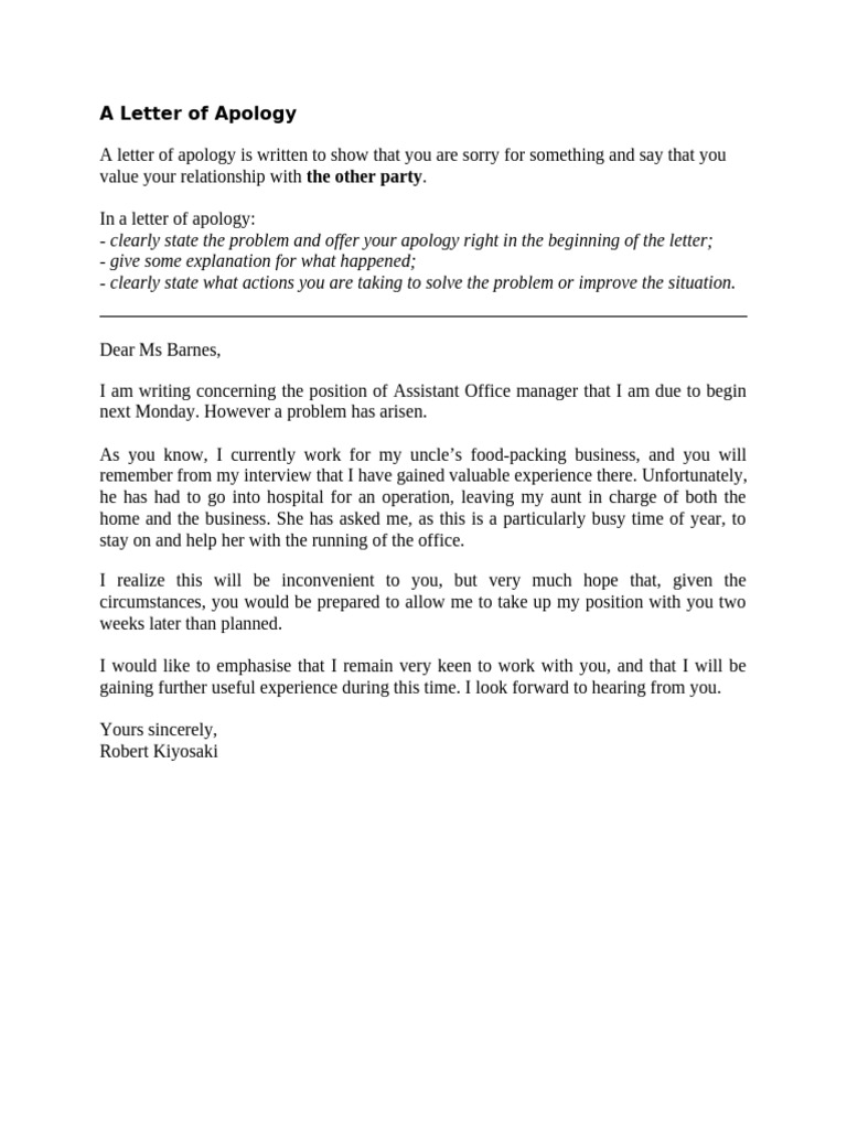A Letter of Apology | PDF