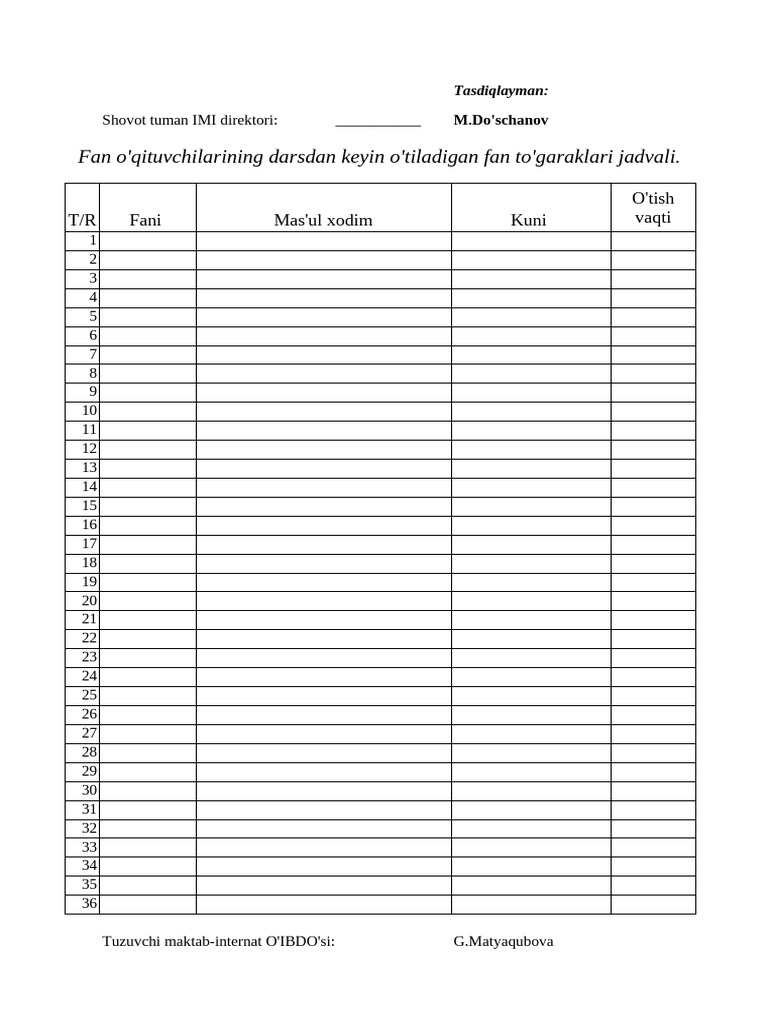 Jadval 2024-2025 04.09.2024 | PDF
