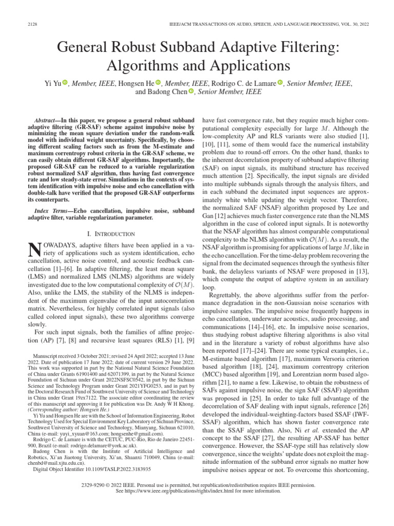 General_Robust_Subband_Adaptive_Filtering_Algorithms_and_Applications ...