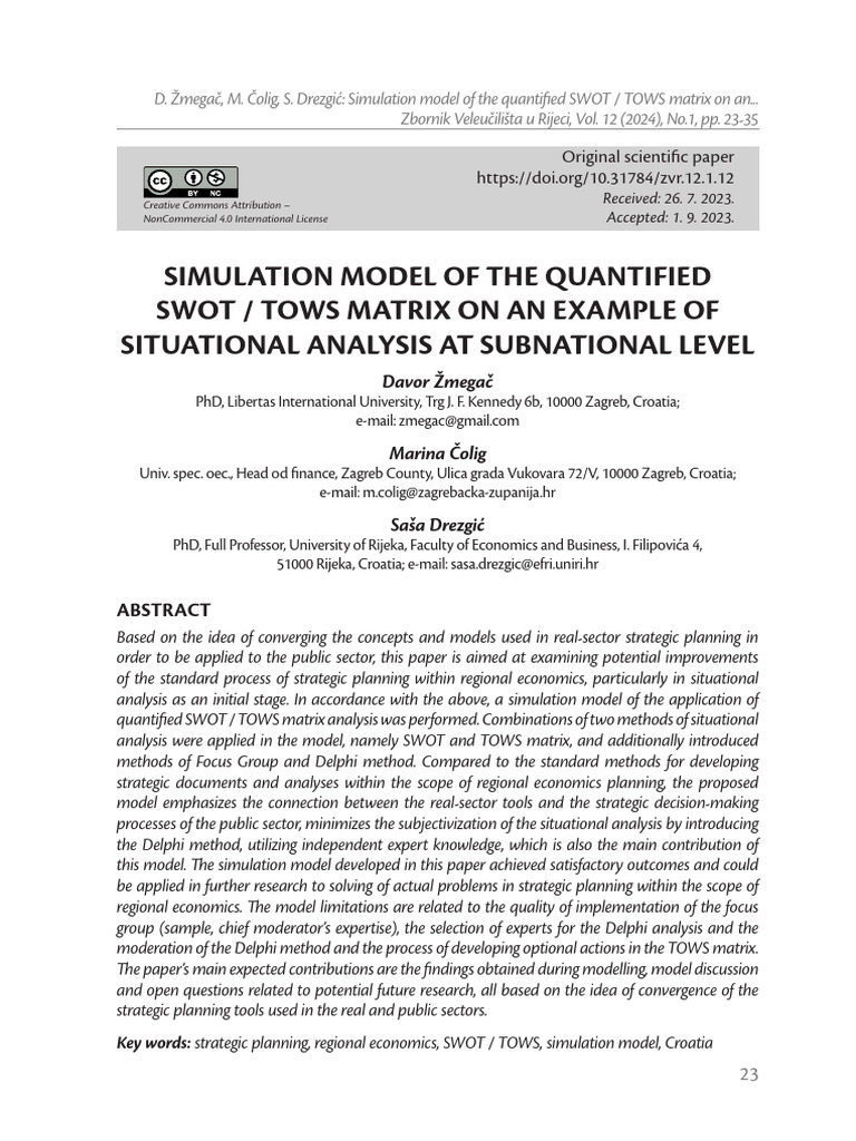 2-Zmegac - Colig - Drezgic-SIMULATION MODEL OF THE QUANTIFIED SWOT-TOWS ...