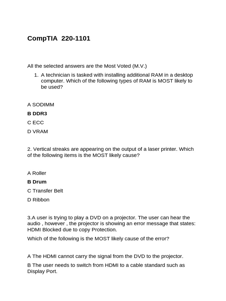 CompTIA 220-1101 Exam Questions Guide | PDF | Booting | Printer (Computing)