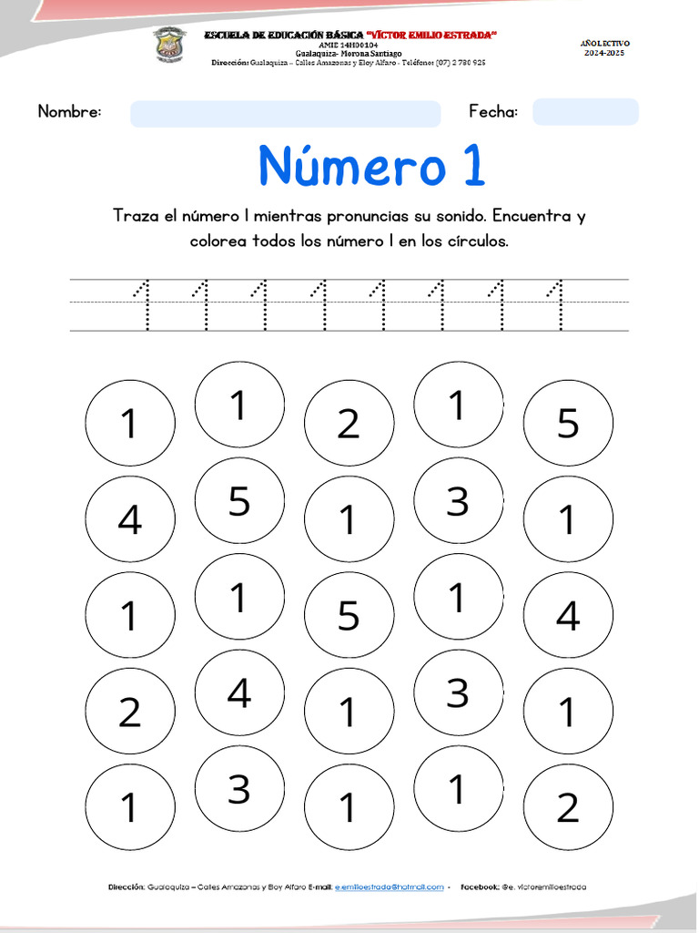 Hojas de trabajo: Números del 1 al 5 | PDF