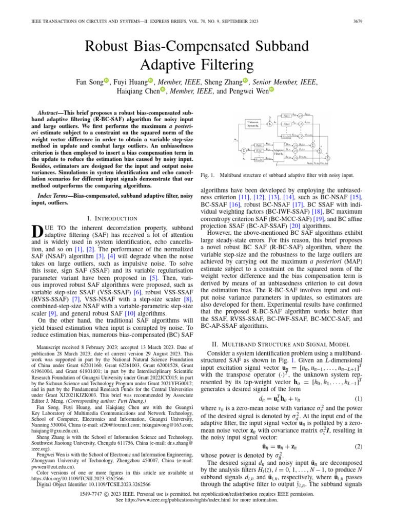 Robust Bias-Compensated Subband Adaptive Filtering-4 | PDF | Bias Of An Estimator | Estimator