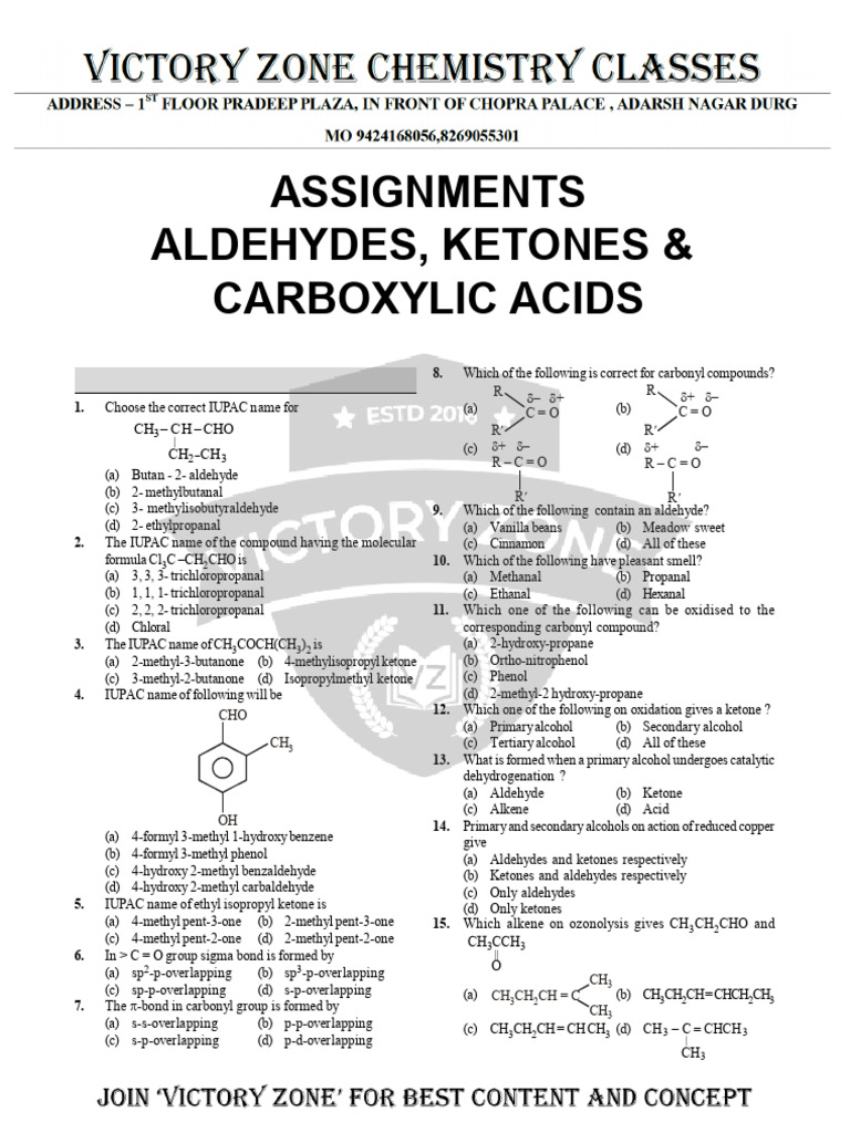 Aldehyde Ketone and Acid Mcqs Assignment | PDF | Aldehyde | Carboxylic Acid