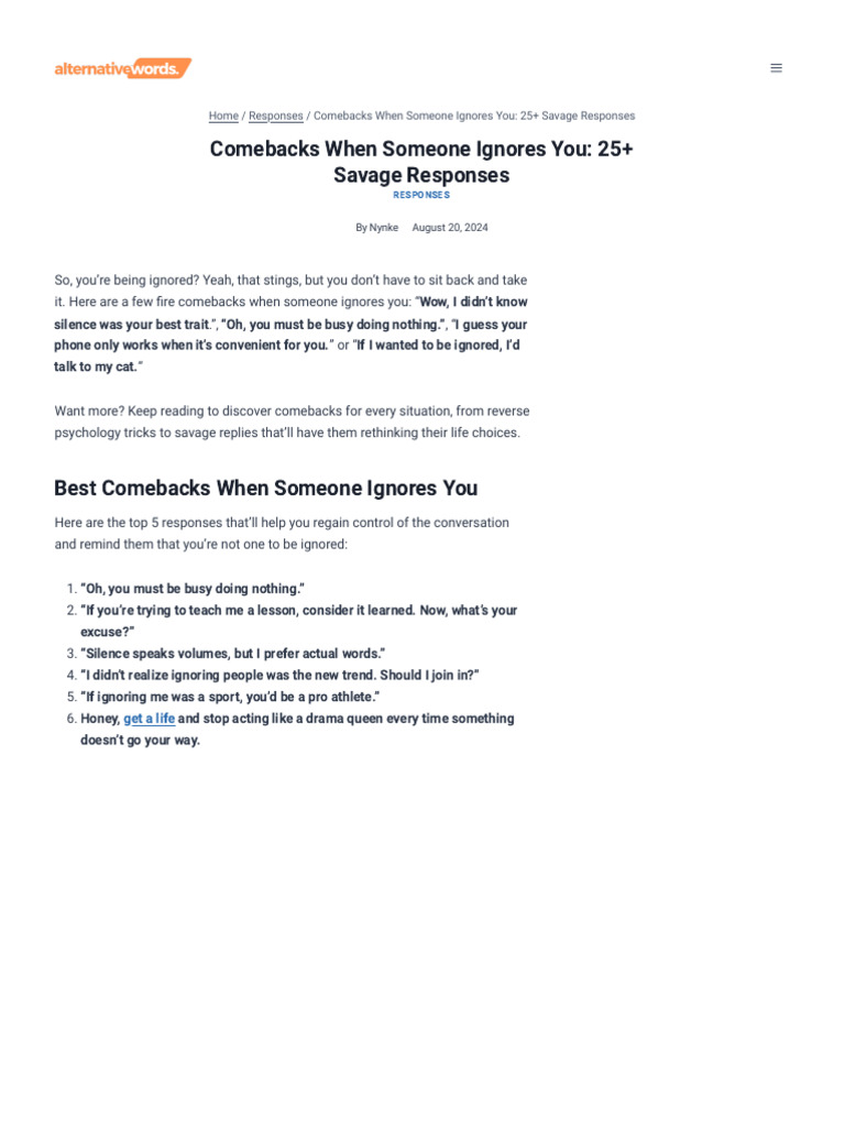 Comebacks When Someone Ignores You | PDF