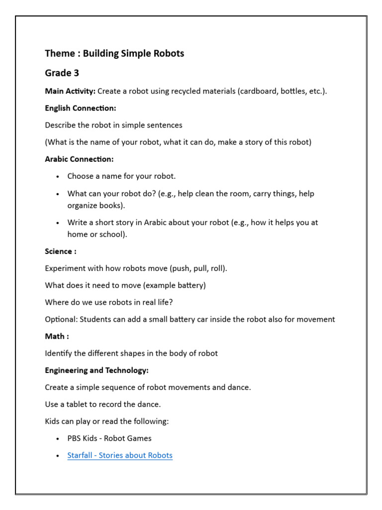 Grade 3 Robot Building Activity | PDF