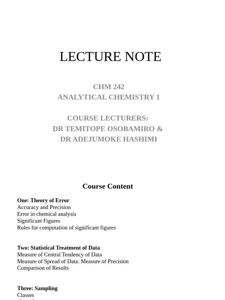 Lecture Note CHM 242 2021 | PDF | Titration | Chemistry