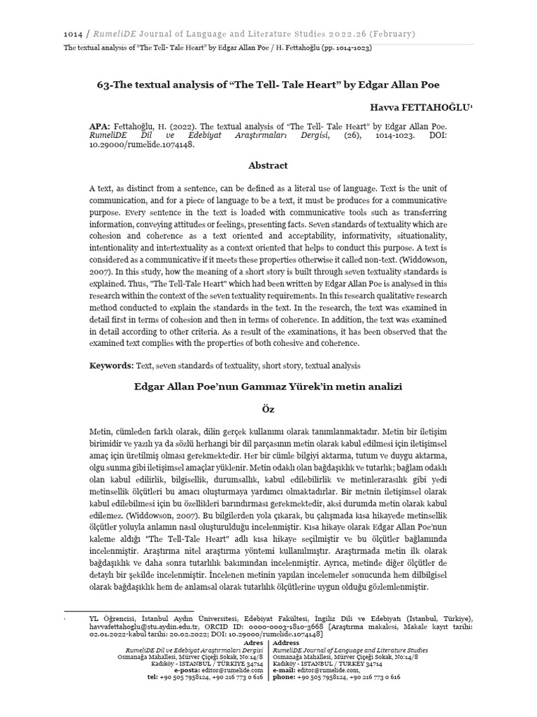 Textual Analysis of Poe's "The Tell-Tale Heart" | PDF | Semantics ...