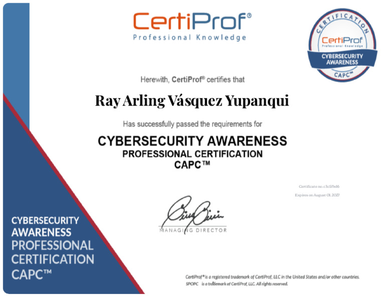 CERTIFICADO DE CIBERSEGURIDAD RAY VASQUEZ | PDF