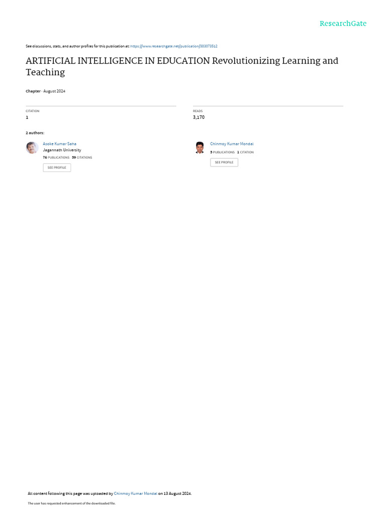 ArtificialIntelligenceinEducation-RevolutionizingLearningandTeaching1 | PDF | Artificial ...