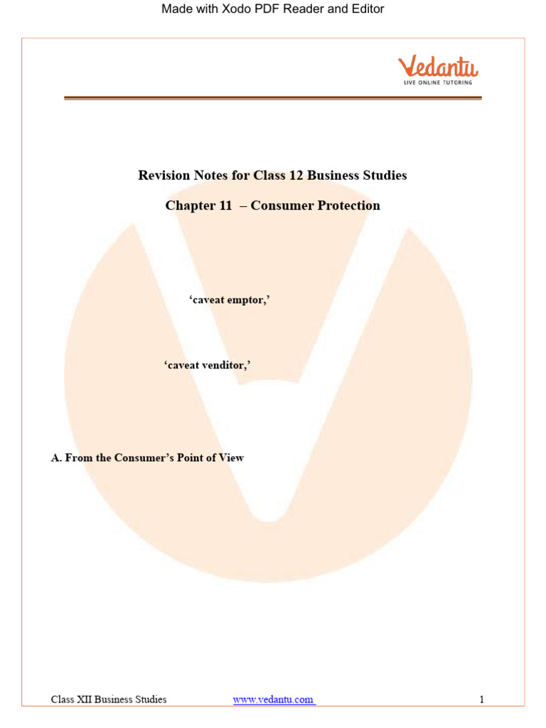 Business Studies Chapter 11 Consumer Protection Class 12 Notes FREE PDF ...