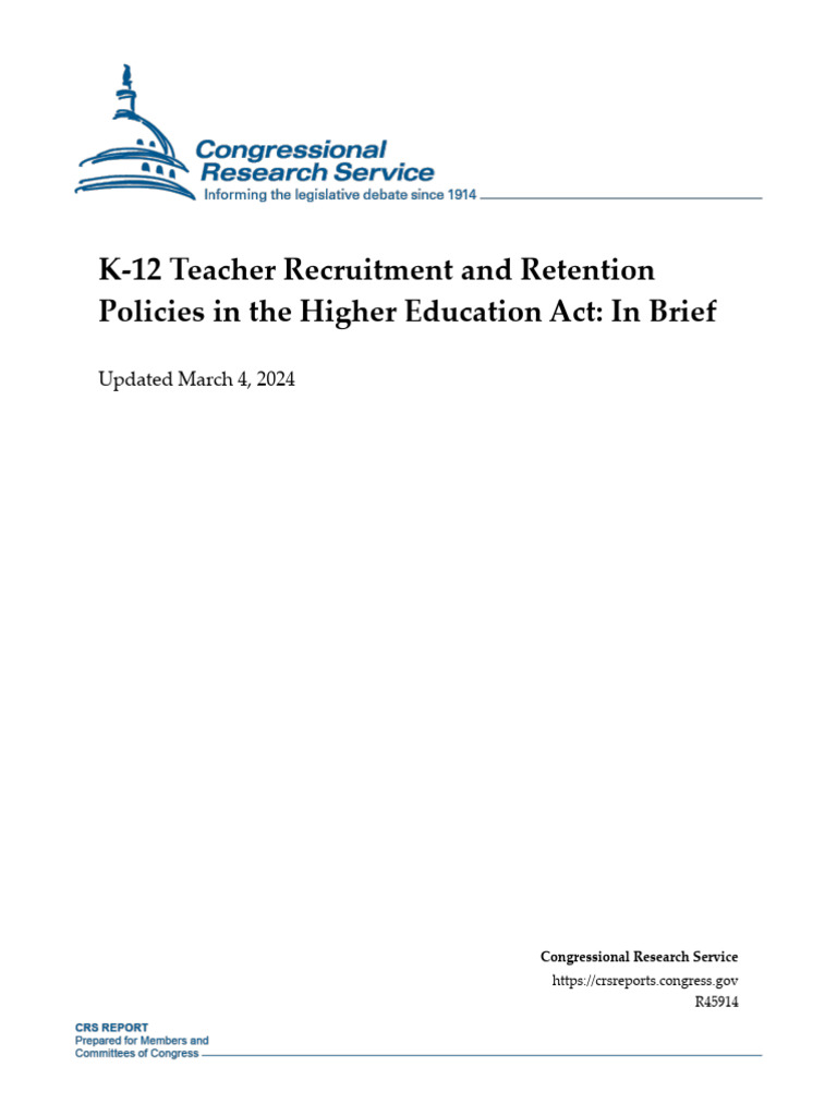 K-12 Teacher Recruitment Policies Overview | PDF | Congressional ...