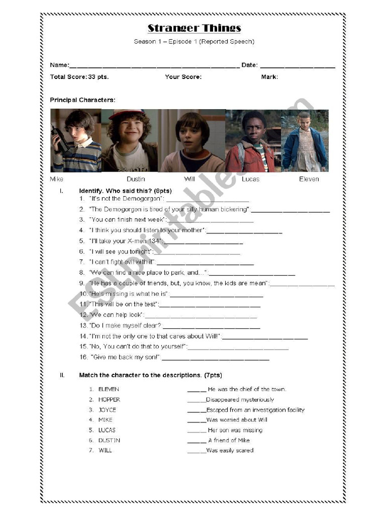 1-Stranger Things Reported Speech | PDF