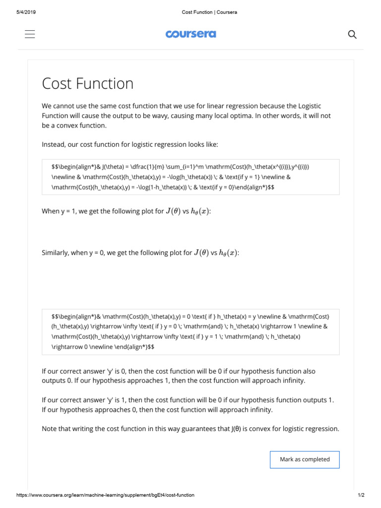 Cost Function _ Coursera | PDF